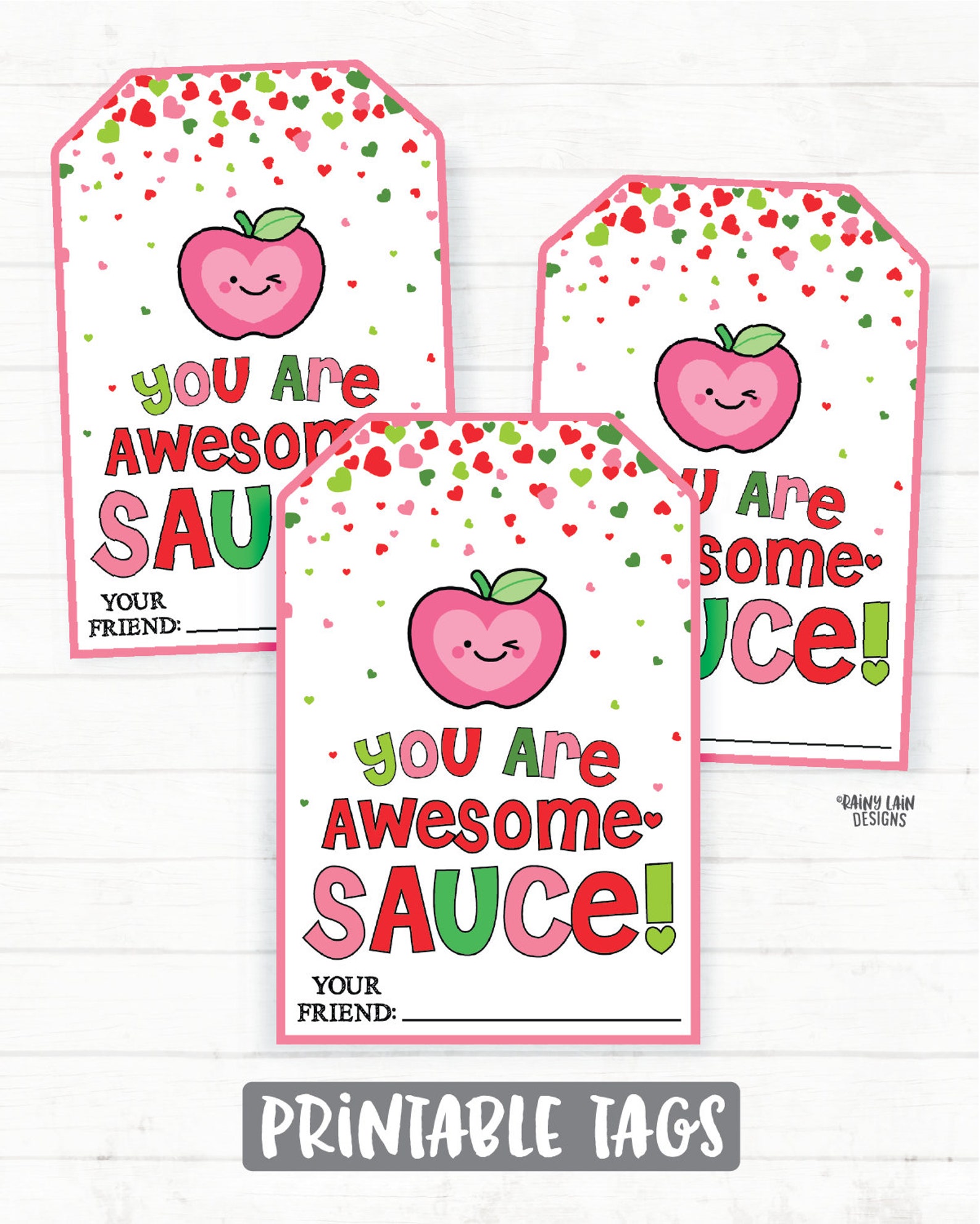 Applesauce Valentine Awesome Sauce Valentine Tags Apple - Etsy
