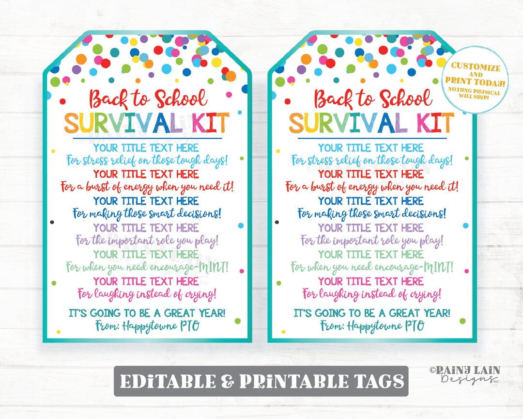 Back to School Survival Kit First Day of School Emergency Kit Tag for ...