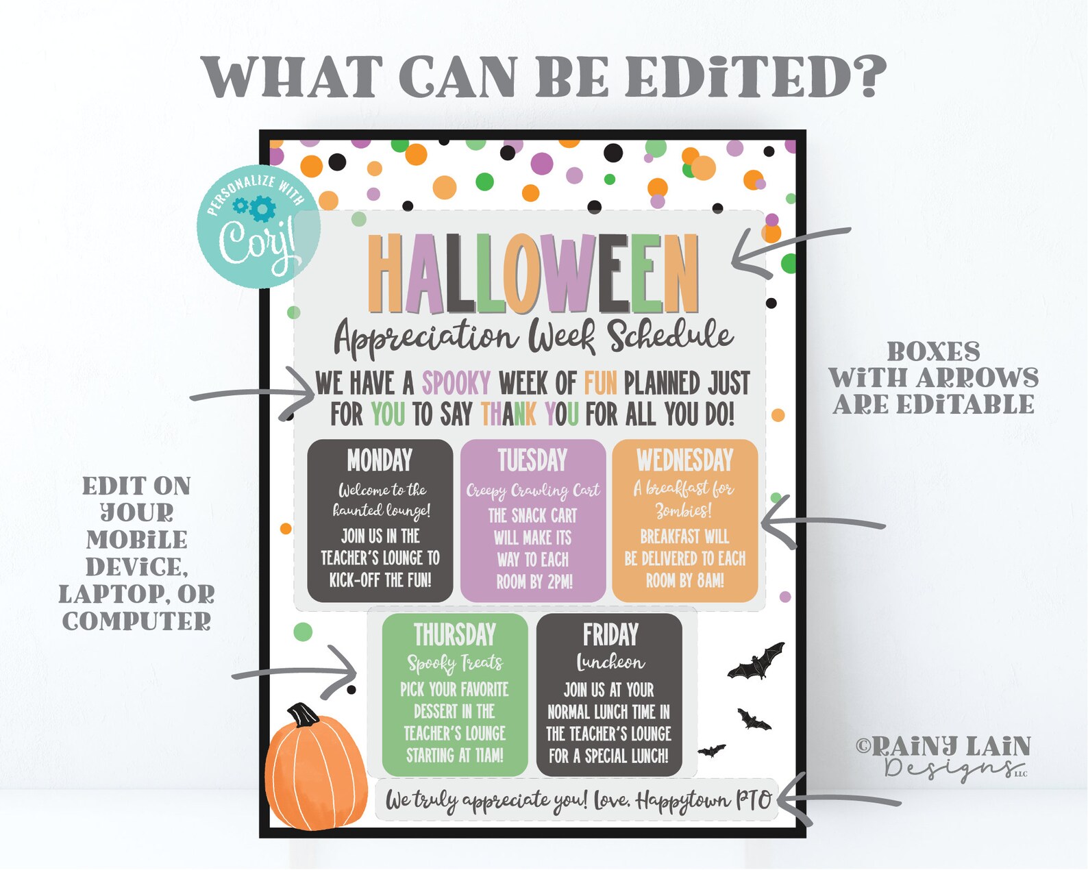 Editable Halloween Appreciation Week Schedule Flyer Itinerary Luncheon ...