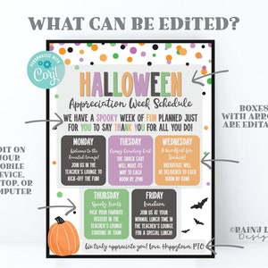 Editable Halloween Appreciation Week Schedule Flyer Itinerary Luncheon ...