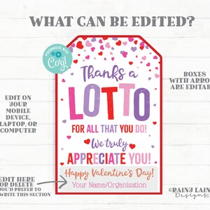 Valentine's Day Lotto Gift Tag, Thanks a Lotto, Lottery Valentine Staff ...