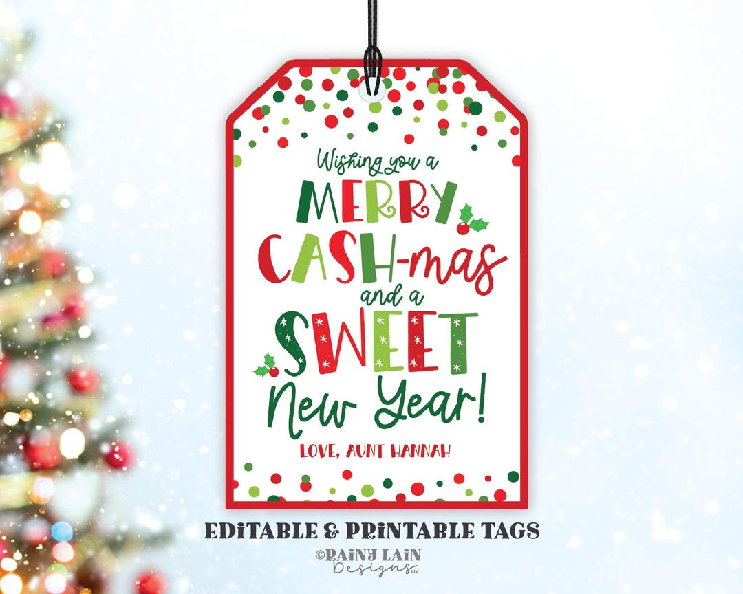 Editable Christmas Gift Tag, Merry Cashmas and Sweet New Year, Holiday ...