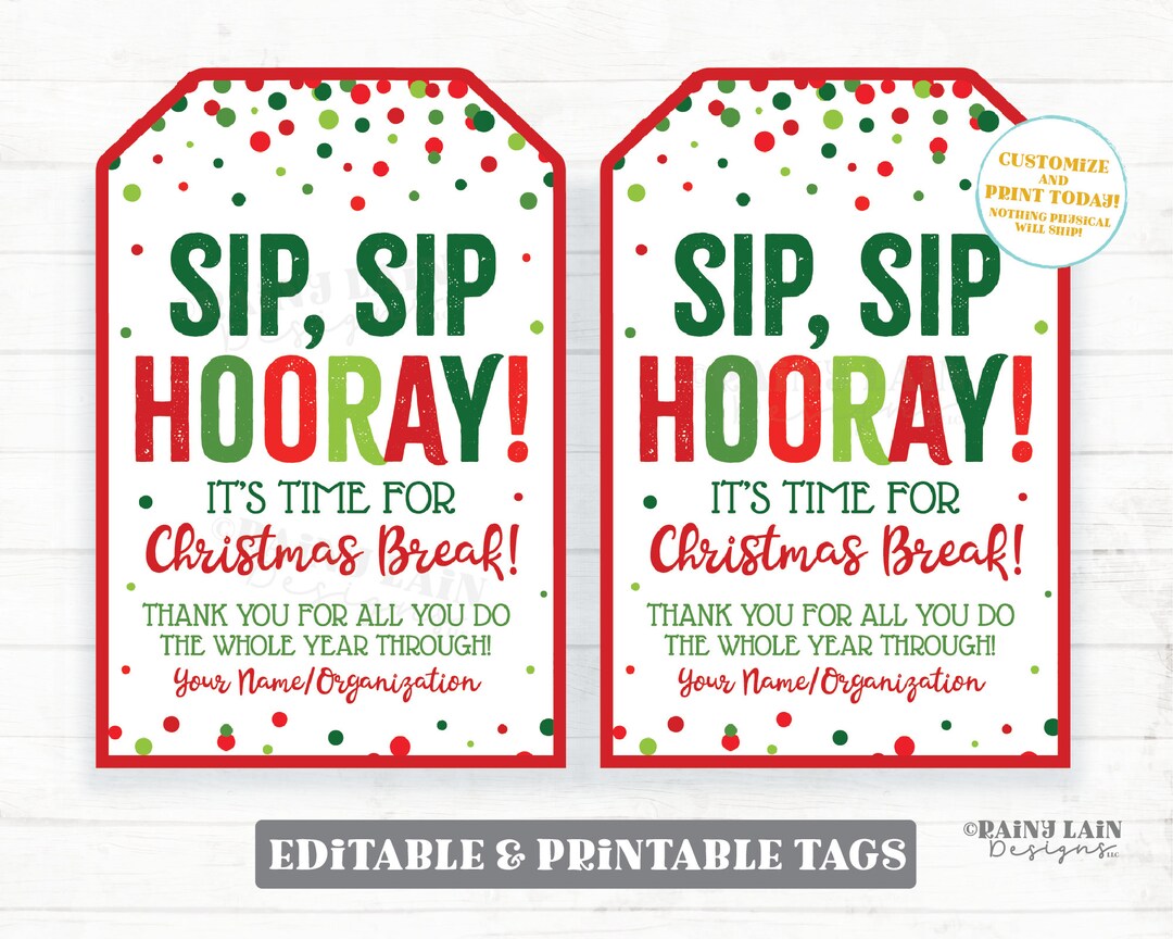 Sip Sip Hooray Christmas Tag Winter Break Straw Favor Drink Coffee ...