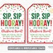Sip Sip Hooray Christmas Tag Winter Break Straw Favor Drink Coffee ...