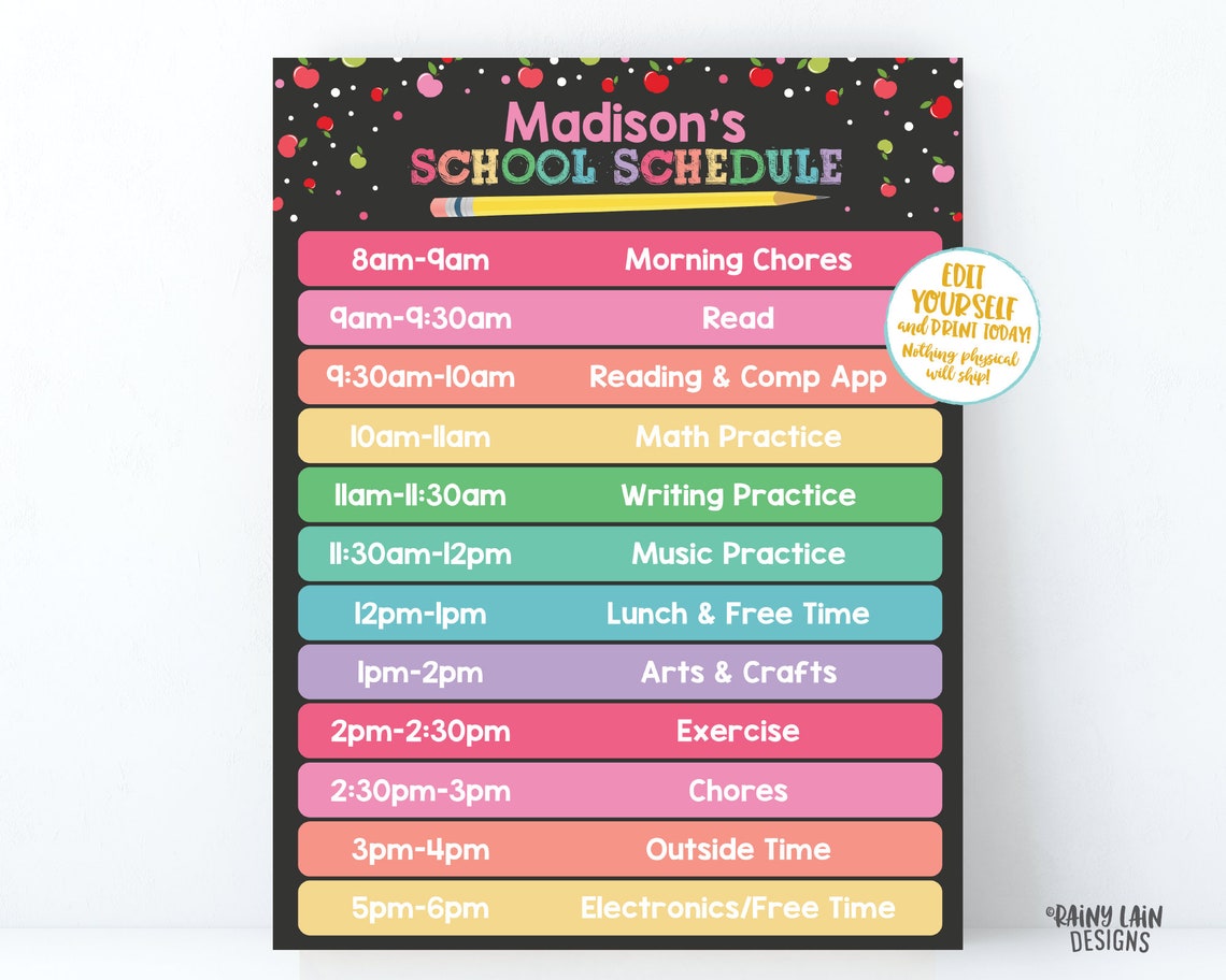Printable Kids Home School Schedule Editable Daily Schedule | Etsy