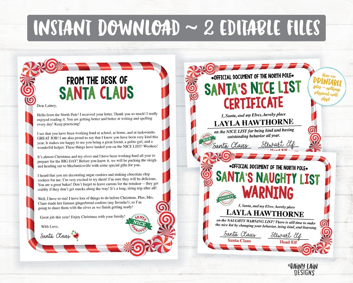 Letter From Santa Santa Certificate Nice List Certificate - Etsy