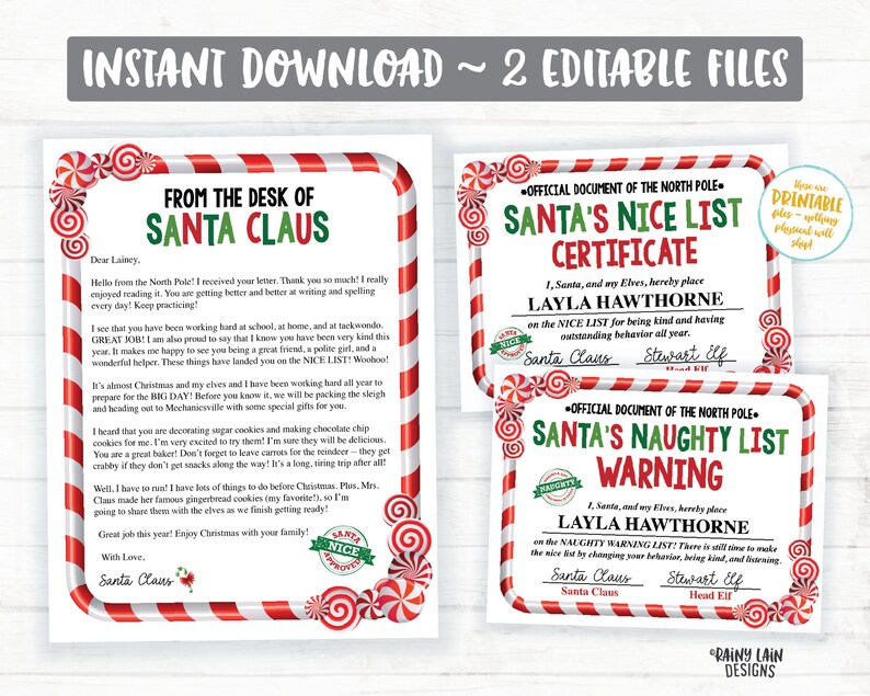 Letter From Santa, Santa Certificate, Nice List Certificate, Naughty ...