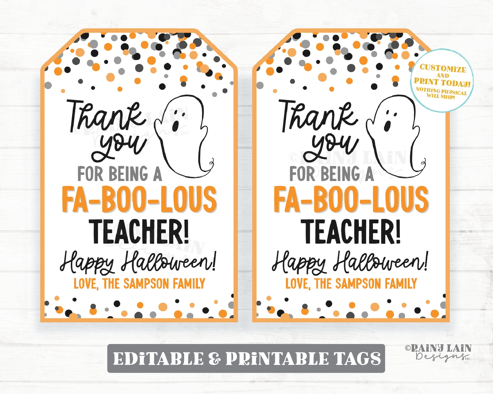 Faboolous Teacher Tag Editable, Happy Halloween Gift Printable, Thank ...