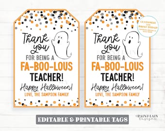 Faboolous Teacher Tag Editable Printable for Happy Halloween Thank You ...