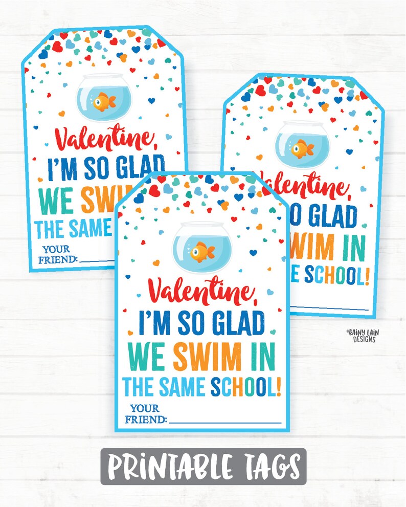 Goldfish Valentine, Swim in Same School Valentine, Goldfish Tag, Fish ...
