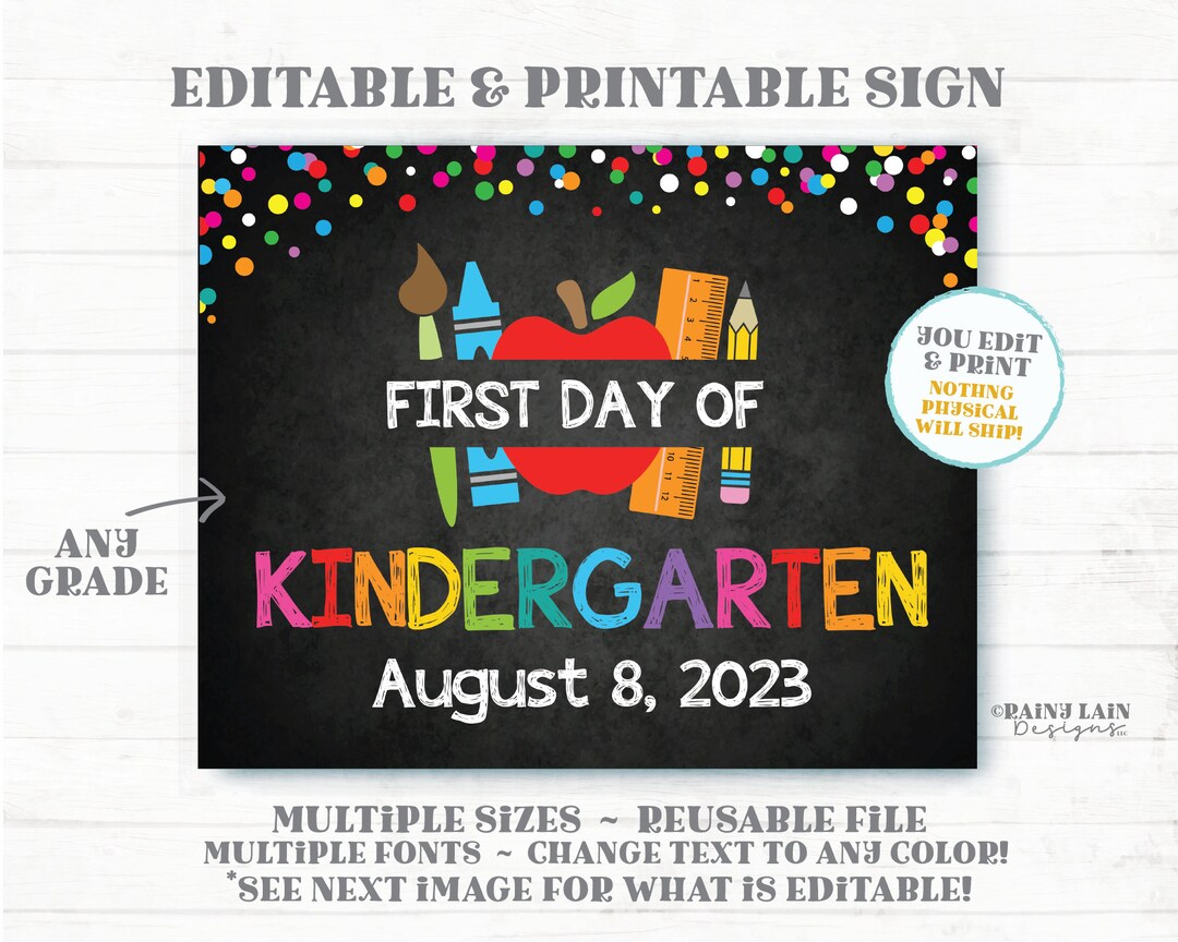 Editable First Day of School Sign Confetti Printable Chalkboard ...