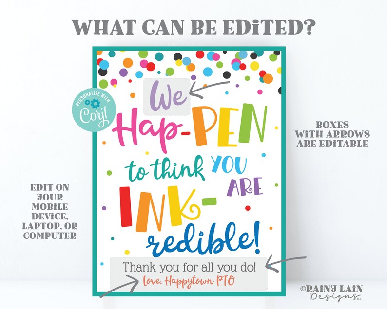 Hap-pen Ink-redible Sign Ink Pen Printable Appreciation Gift Editable ...
