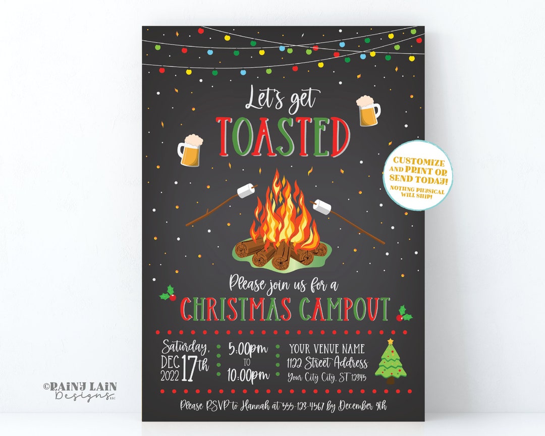 Bonfire Holiday Invite Editable Christmas Campout Invitation Let's Get ...