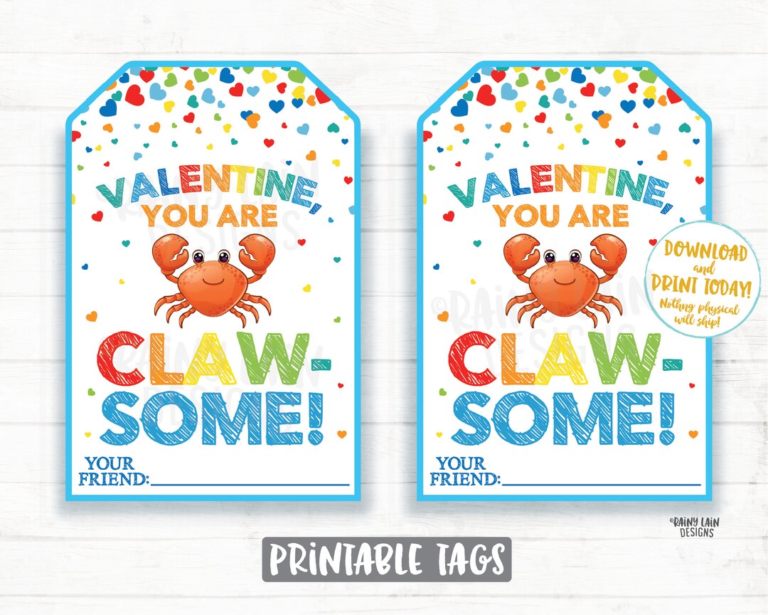 Crab Valentine, Claw-some Valentine Tags Clawsome Ocean Under the Sea ...