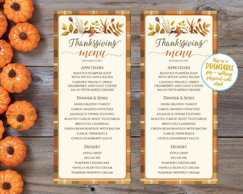 Thanksgiving Menu Cards Friendsgiving Menu Cards Custom | Etsy
