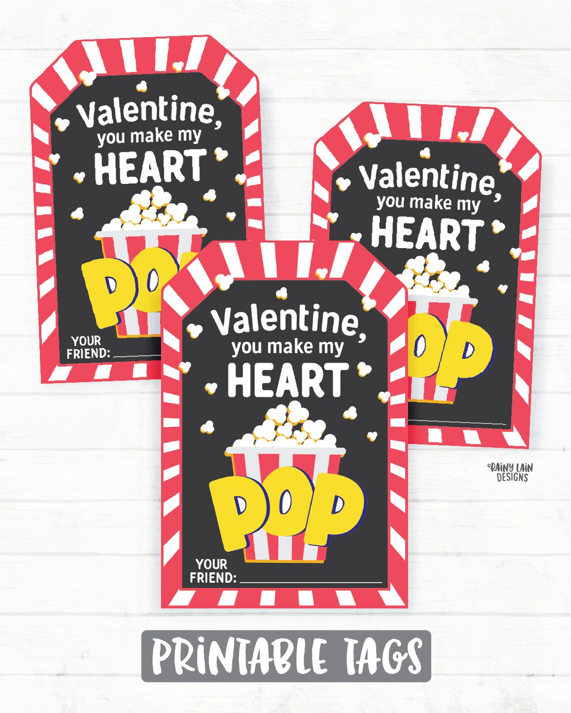 Popcorn Valentine You Make My Heart Pop Valentine Tags - Etsy