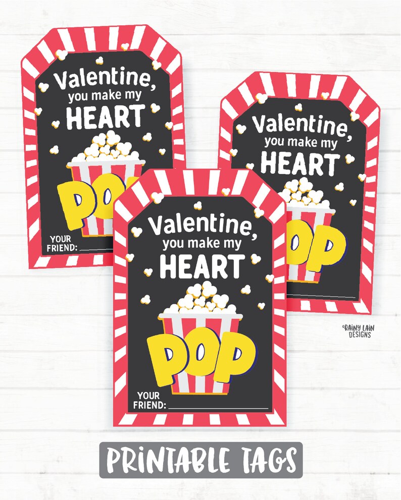 Popcorn Valentine You Make My Heart Pop Valentine Tags - Etsy