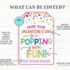 Valentine Pop Gift Tag, Popping With Fun Tag, Pop Fidget Toy Popcorn ...