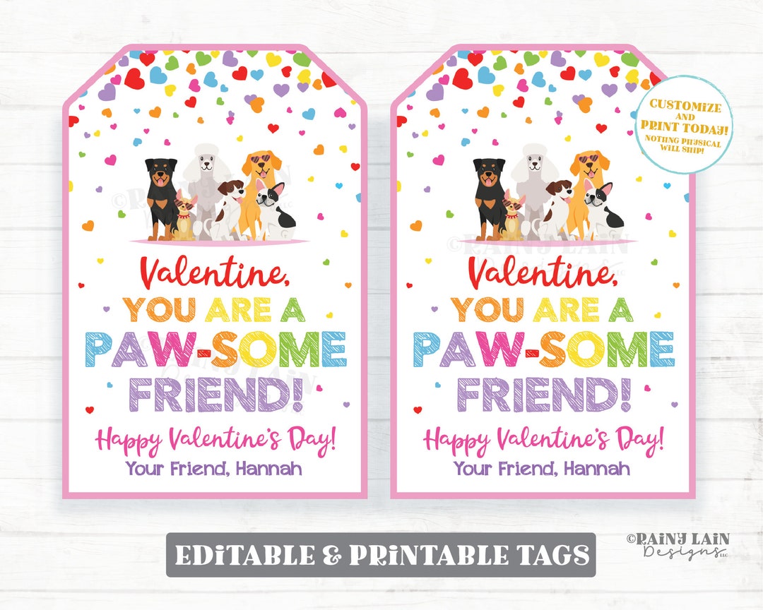 Pawsome Friend Valentine, Paw-some Valentine's Day Tag, Puppy Dog ...