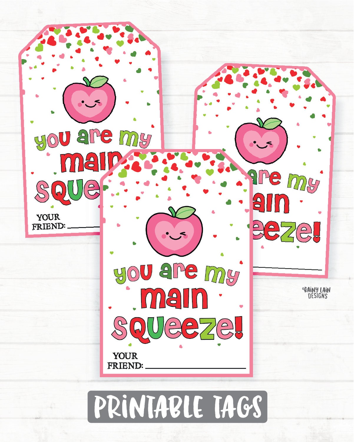 Main Squeeze Valentine Tags, Applesauce Valentine, Apple Sauce ...