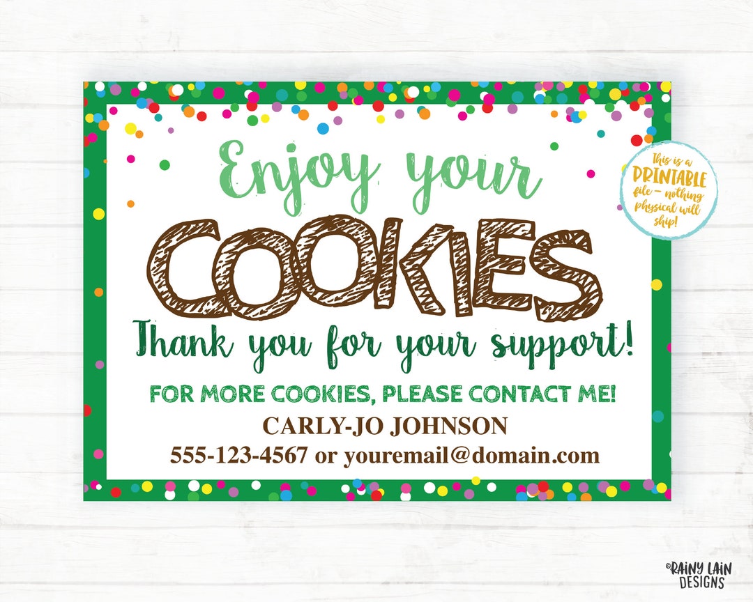 Editable Thank You Notes, Cookie Thank You Note, Thank You Card, Cookie ...