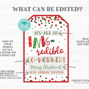 Ink Pen Gift Tags Ink-redible Co-worker Printable Christmas Tags ...