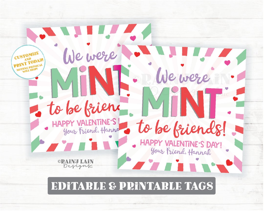 We Were Mint to Be Friends Valentine's Day Tag, Mint Cookies Valentine, Mint Candy Teacher ...