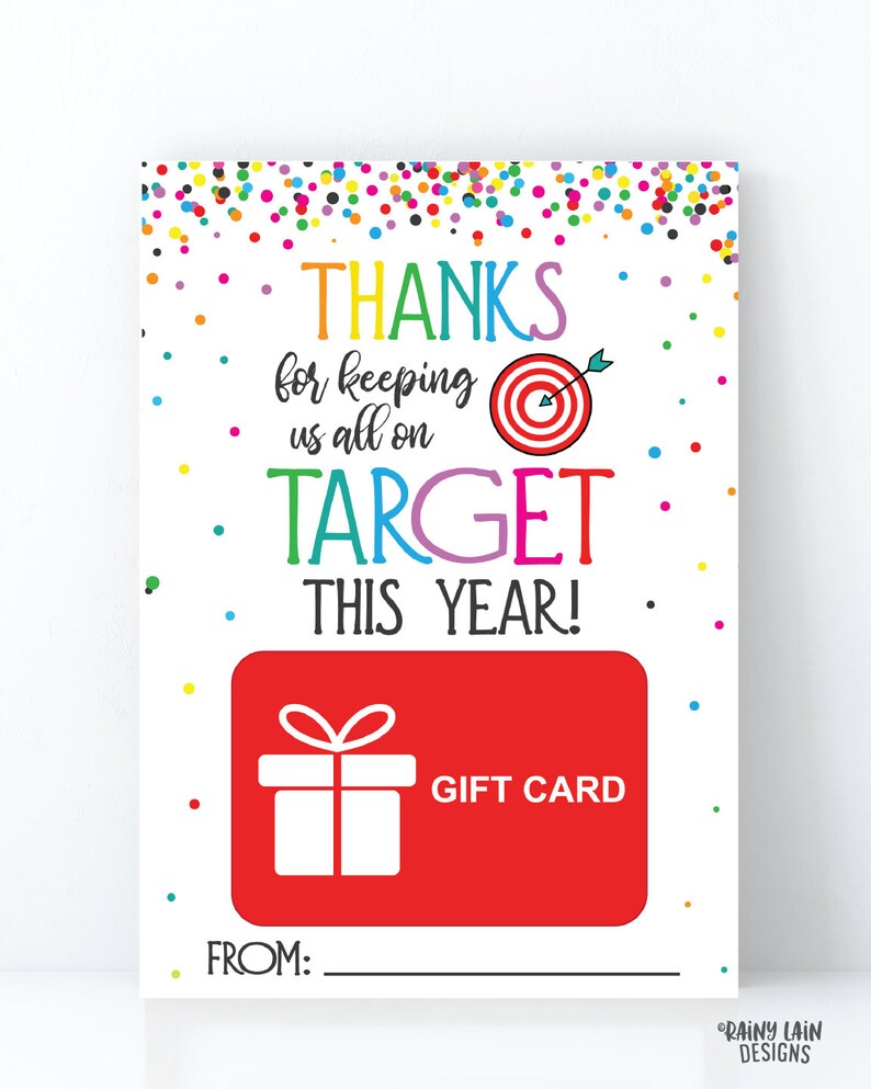 Printable Teacher Gift Card Holder, Thanks for Keeping Us on Target ...