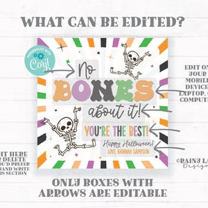 No Bones About It Halloween Tag, Editable Thank You Printable Teacher ...