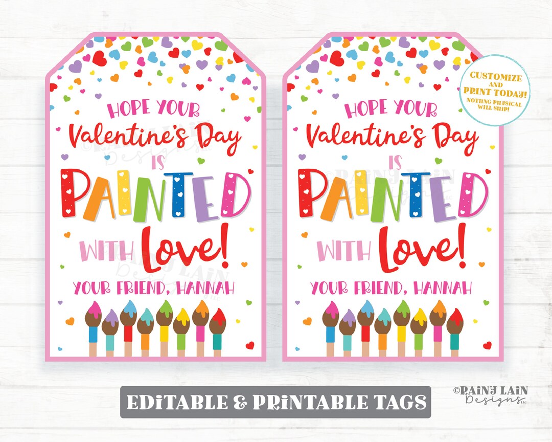 Painted With Love Valentine's Day Tag, Paint Brush, Painting ...