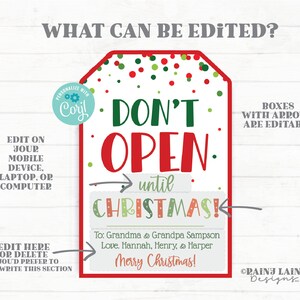 Editable Christmas Gift Tags, Don't Open Funny Holiday Printable ...