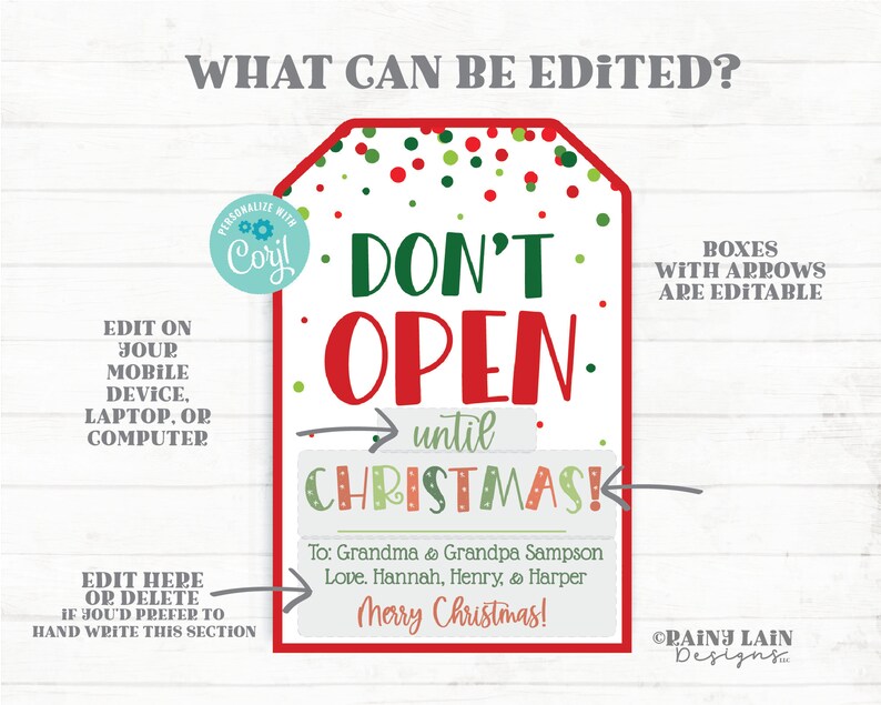 Editable Christmas Gift Tags, Don't Open Funny Holiday Printable ...