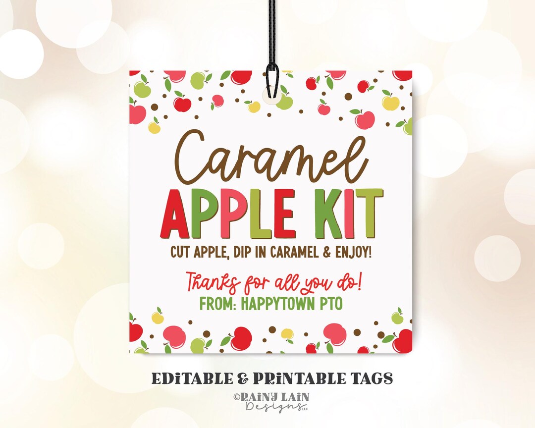 Editable Caramel Apple Kit Gift Tags Template, Fall Treat, Appreciation ...