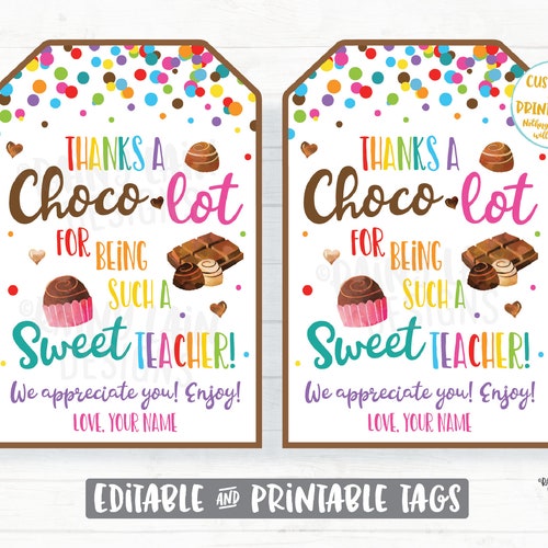 Thanks a Choco-lot for Being a Sweet Teacher Chocolate Thank | Etsy