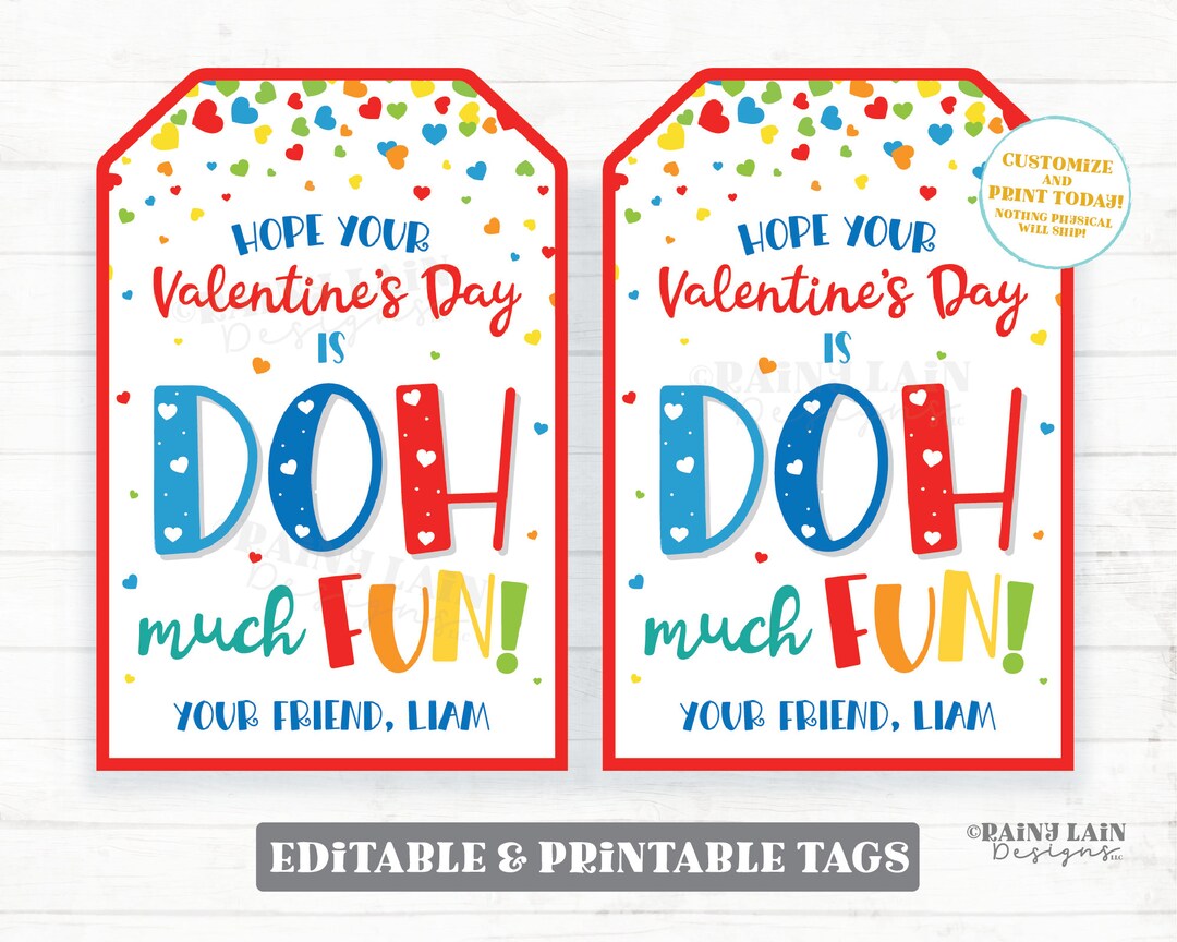 Doh Much Fun Valentine Tag, Valentine's Day Play Dough, Doh Gift Tag ...