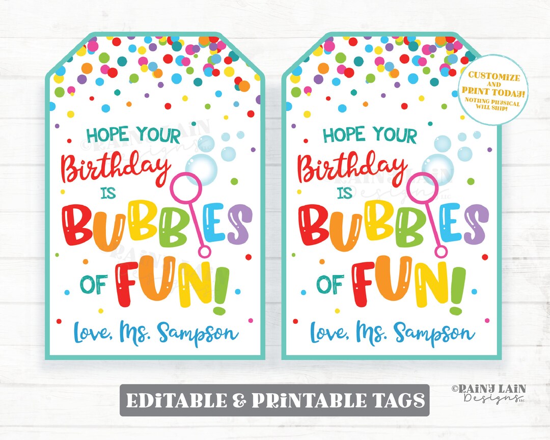 Hope Your Birthday is Bubbles of Fun Tag Bubbles Birthday Party Favor ...