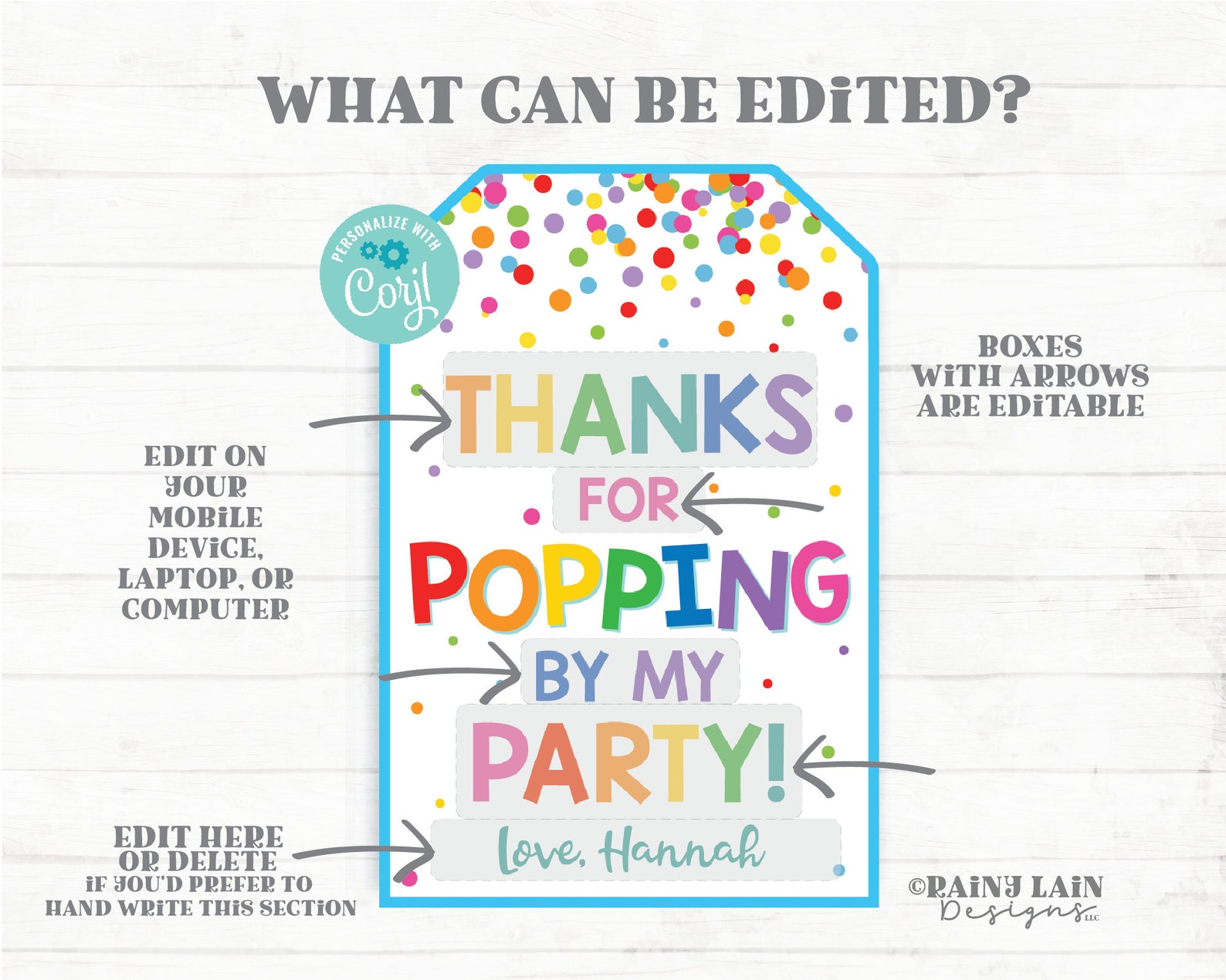 Thanks for Popping by My Party Tag Birthday Favor Tag Pop Party Favor ...