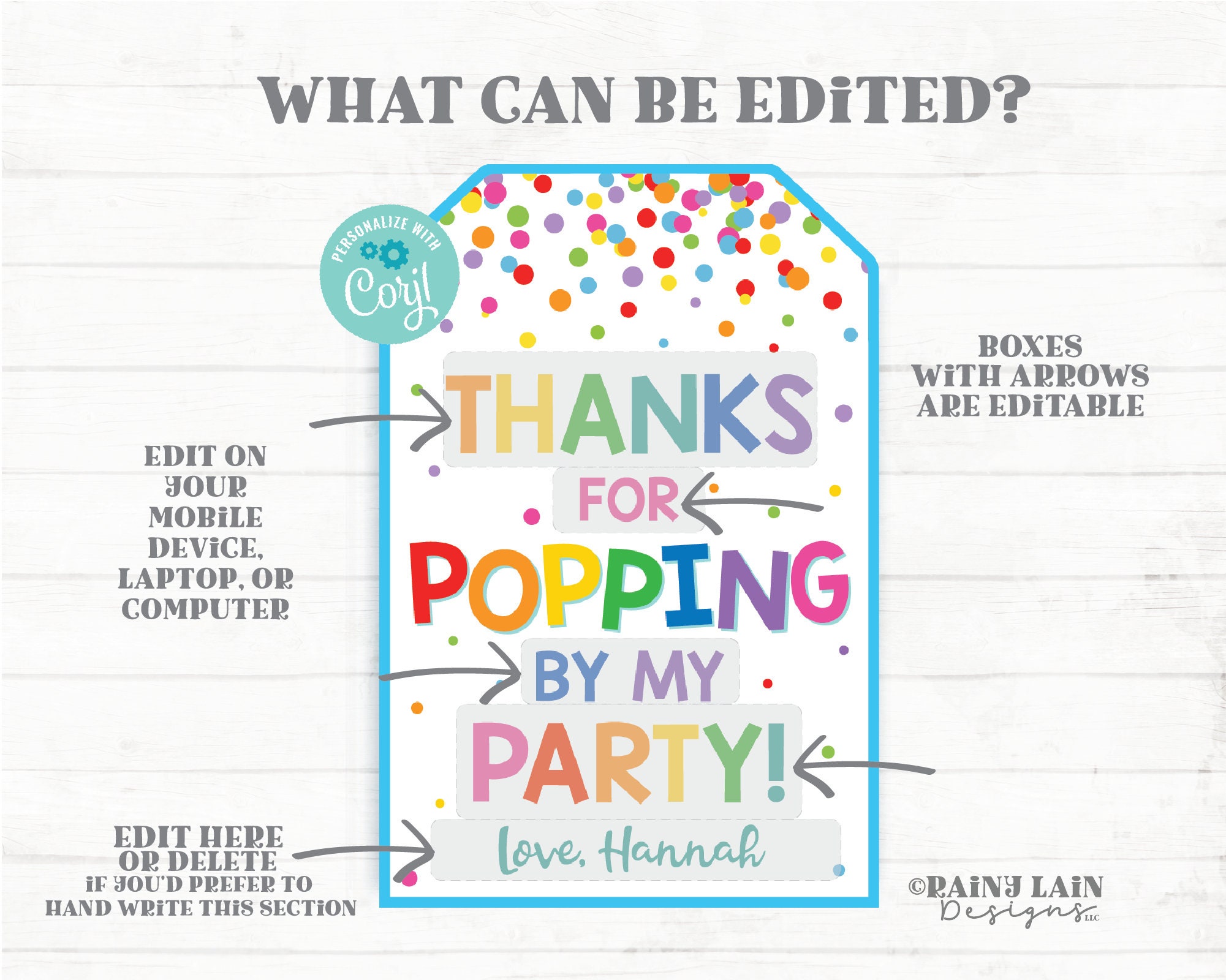 Thanks for Popping by My Party Tag Birthday Favor Tag Pop Party Favor ...