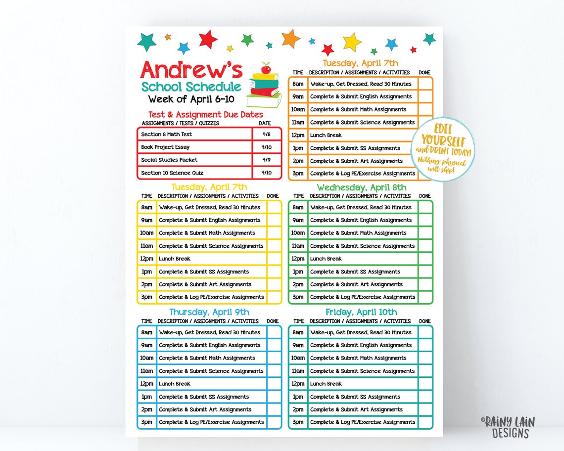 Editable Home School Schedule Daily School Checklist - Etsy