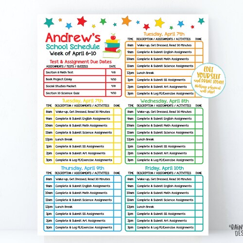 Editable Home School Schedule Daily School Checklist - Etsy