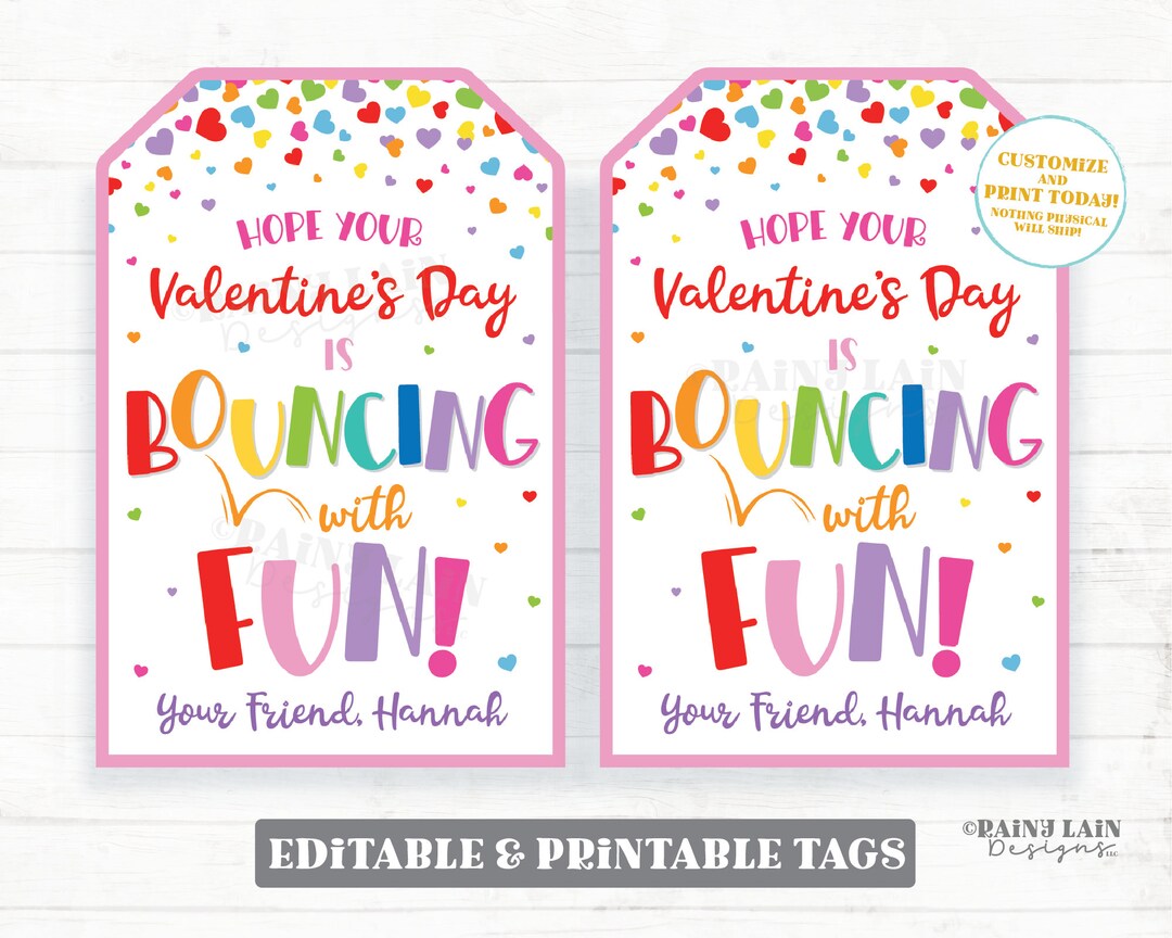 Ball Valentine Tag, Bouncing With Fun Valentine's Day, Bouncy Gift ...
