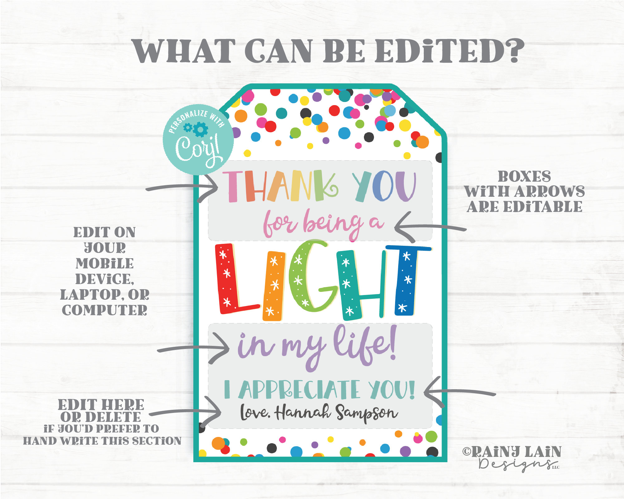 Thank You for Being a Light in My Life Candle Tag, Lights Gift ...