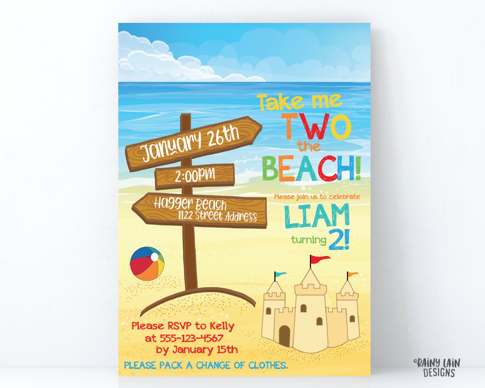 Take Me TWO the Beach Invitation Beach Birthday Invitation | Etsy
