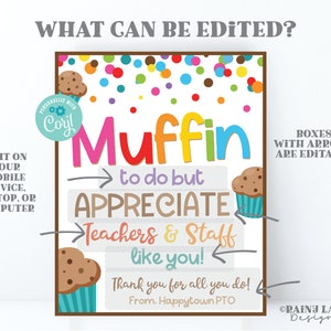 Muffin to Do but Appreciate Teachers and Staff Like You Sign Employee ...