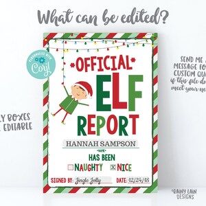 Editable Elf Report Printable Elf Report Card Official North Pole ...