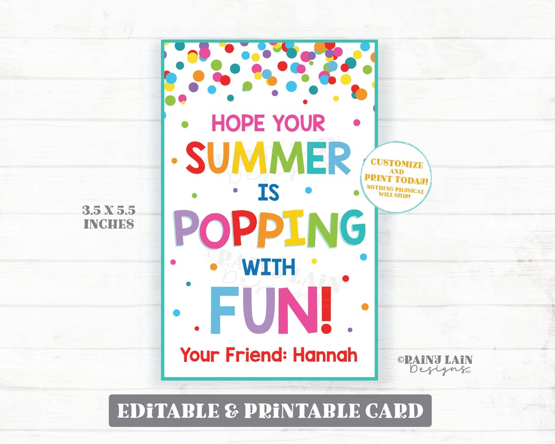 Hope Your Summer is Popping With Fun Card, Popcorn, Pop, Fidget, End of ...