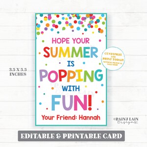 Hope Your Summer is Popping With Fun Card, Popcorn, Pop, Fidget, End of ...