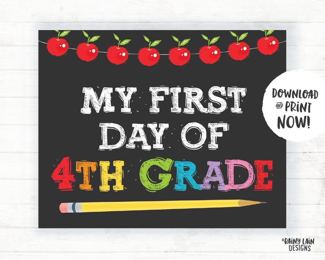 First Day of 4th Grade Sign Fourth Grade Sign Printable - Etsy