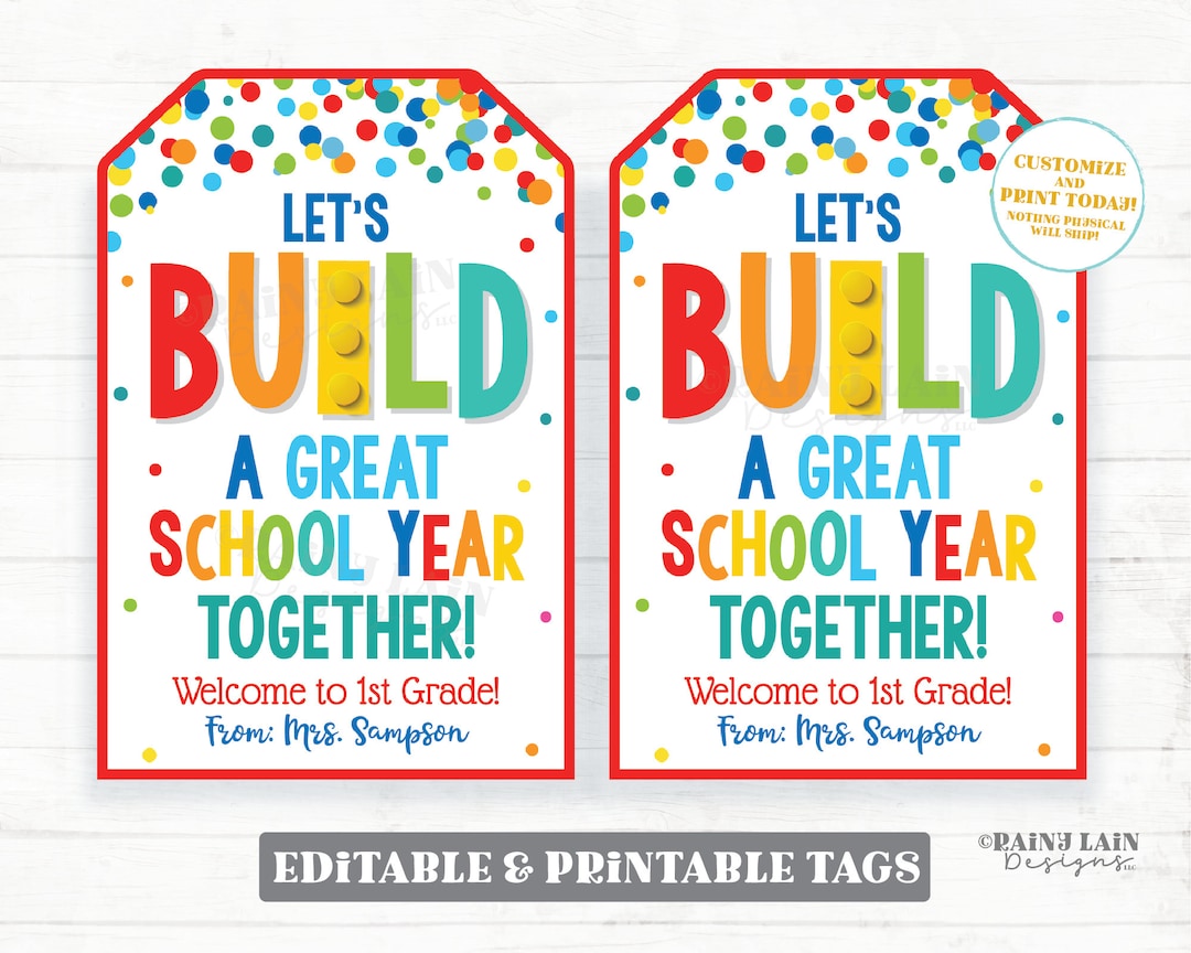 Build A Great School Year Tag Editable Building Blocks Gift Bricks ...