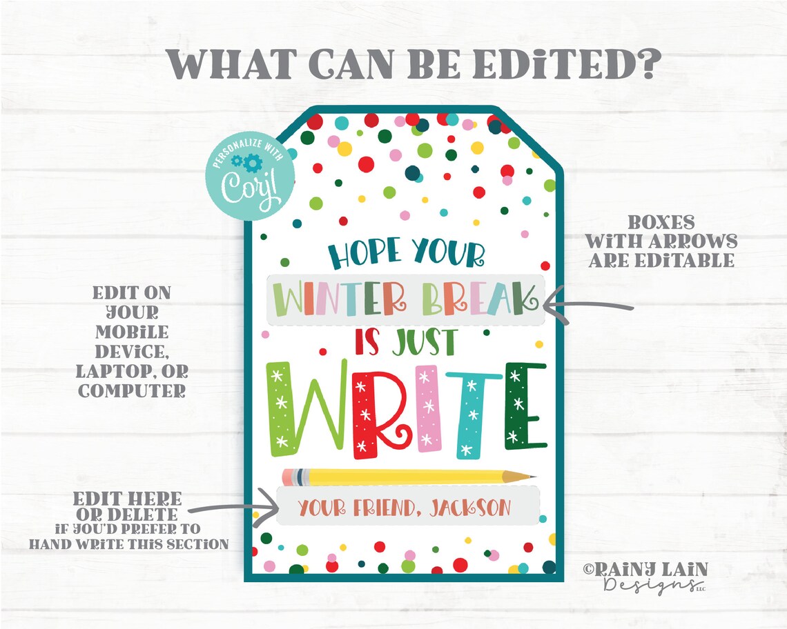 Holiday Pencil Gift Tag Winter Break Just Write Christmas - Etsy